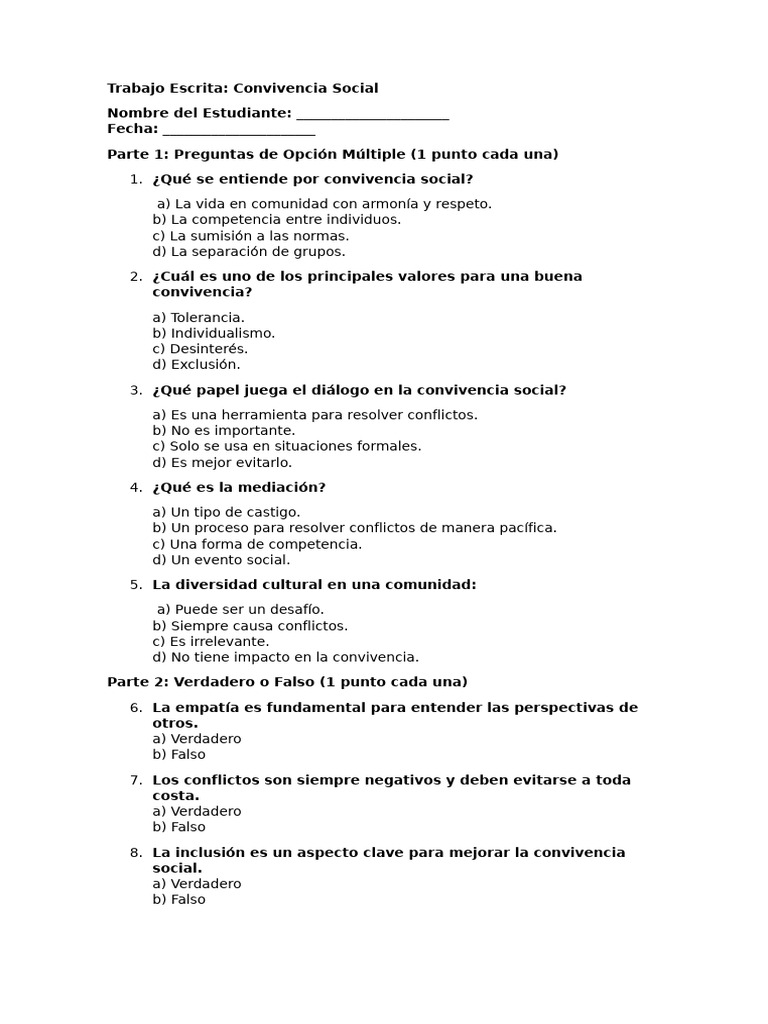 Trabajo Escrita CONVIVENCIA SOCIAL | PDF | Tolerancia | Psicología Social