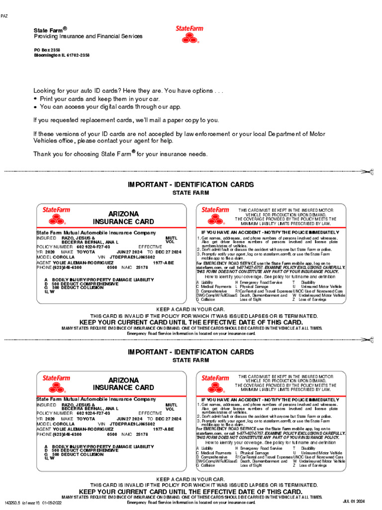 Auto ID Card Corolla | PDF | Insurance | Liability Insurance