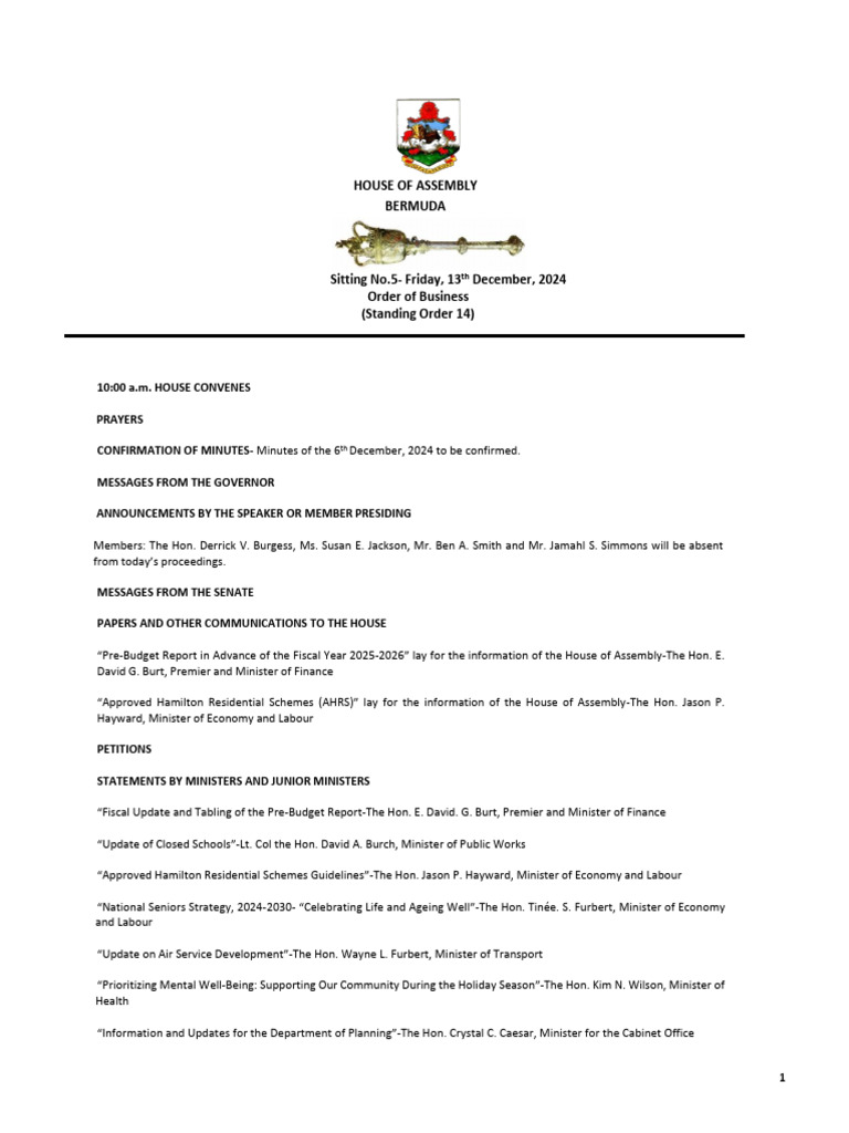 Order of Business_Friday, 13th December 2024 | PDF | Government