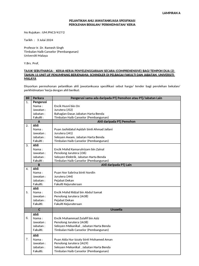 TEMPLATE JK SPEK Schindler | PDF