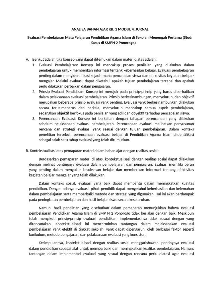 ANALISA BAHAN AJAR KB 1 MODUL 4 | PDF