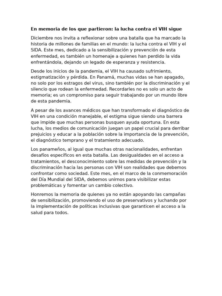 Reflexión y Lucha Contra el VIH | PDF