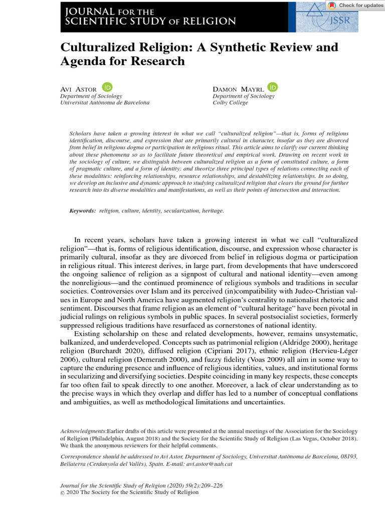 Culturalized Religion: A Research Agenda | PDF | Identity (Social ...