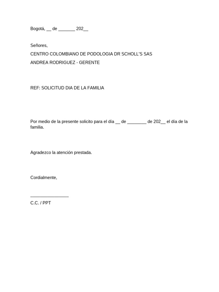 Plantilla Solicitud Dia Familia | PDF
