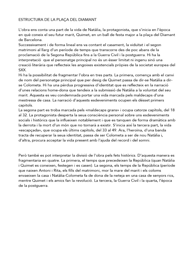 Estructura de La Plaça Del Diamant | PDF