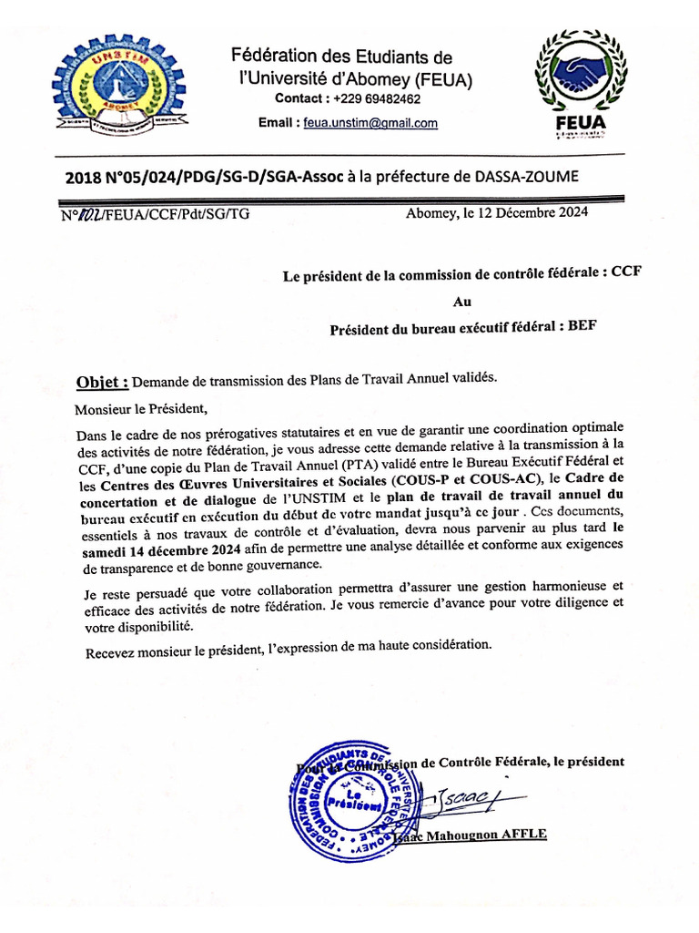 CCF Au BEF - Transmission Des PTA | PDF