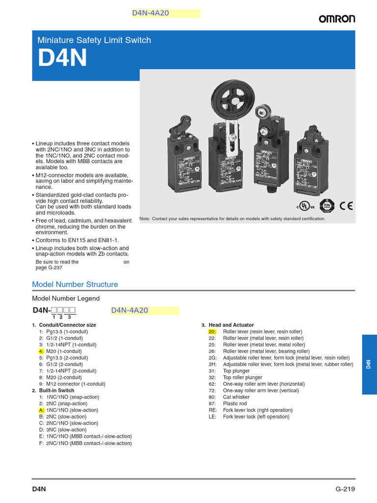 c130 - d4n - Miniature - Safety - Limit - Switch - Datasheet - en OMRON D4N | PDF | Insulator ...