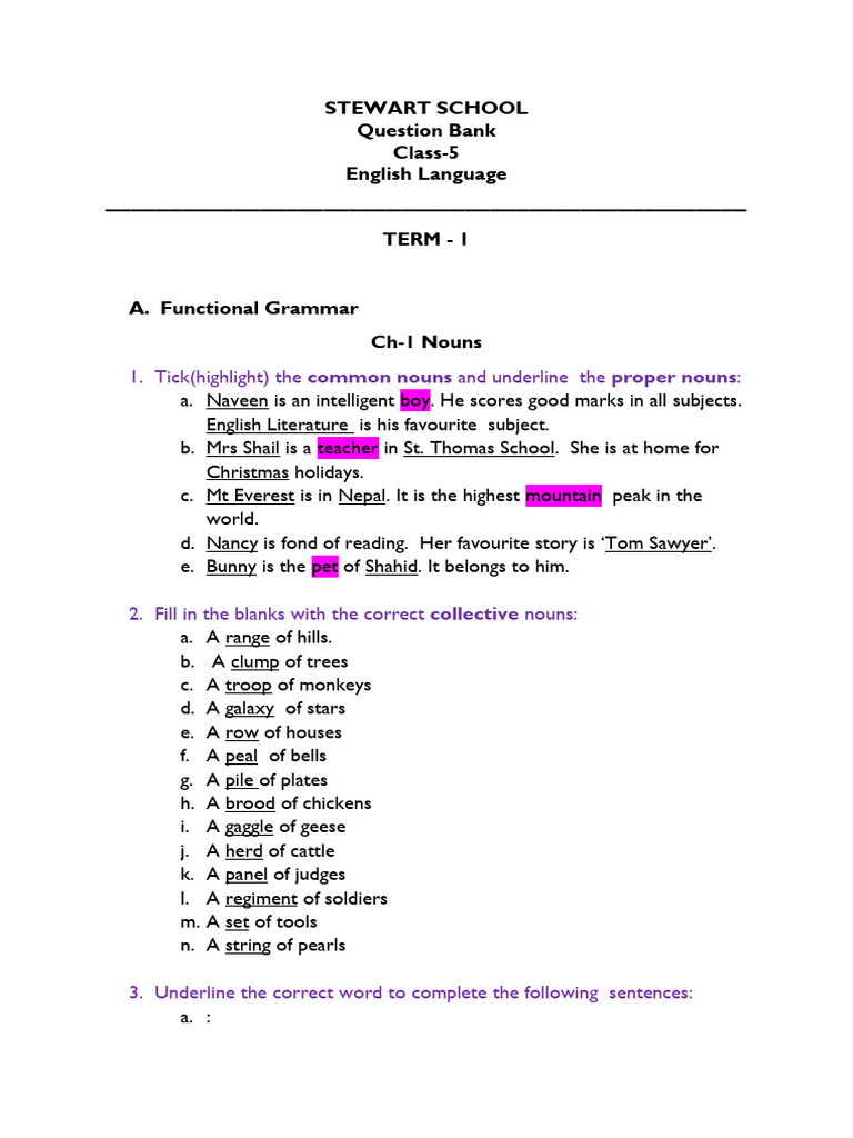 Class 5 English Language Question Bank 2020 2021 1 | PDF | Natural ...