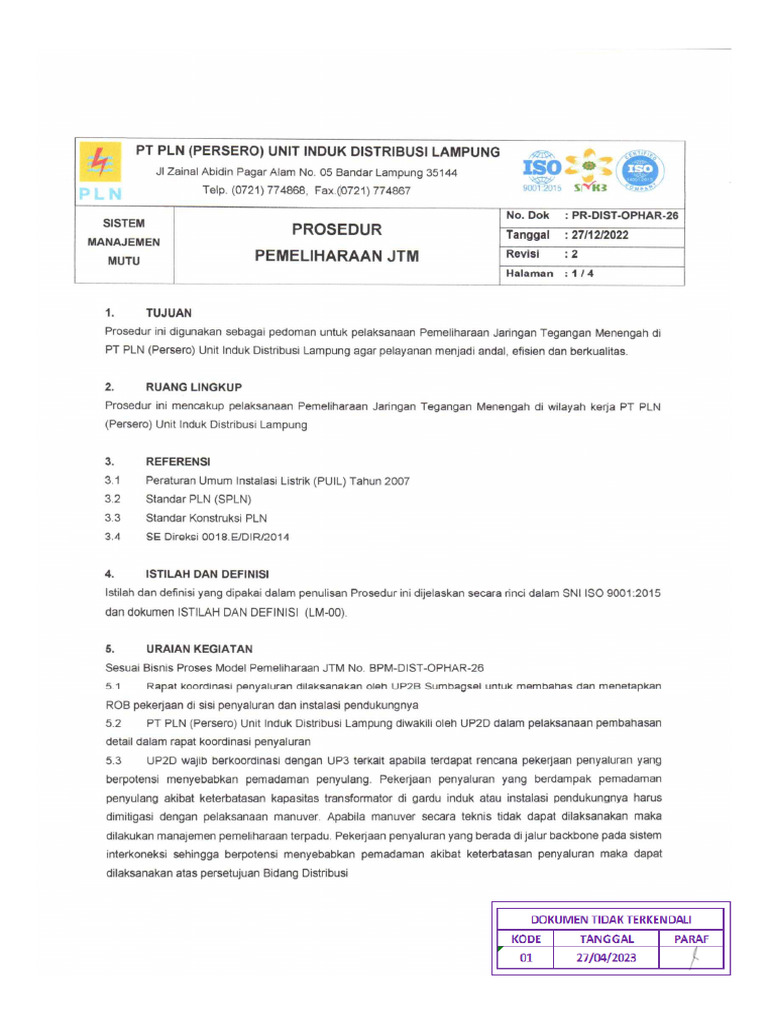 Instruksi Kerja Distribusi PLN | PDF