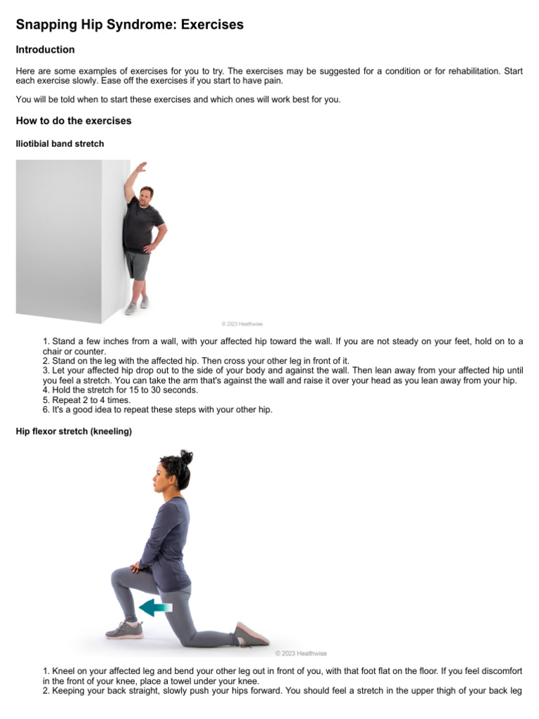 Snapping Hip Syndrome Exercieses | PDF | Abdomen | Knee