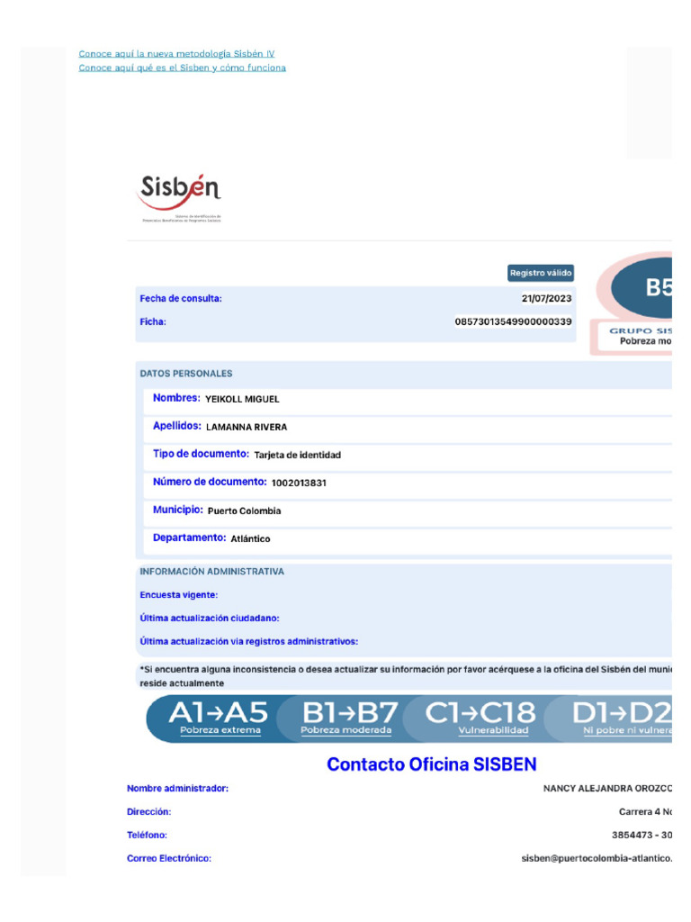 Sisbén Yeikoll | PDF