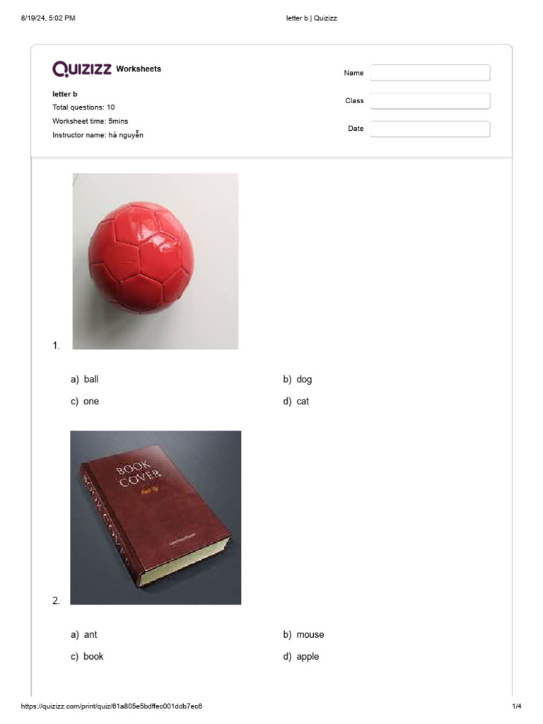 Letter B - Quizizz | PDF