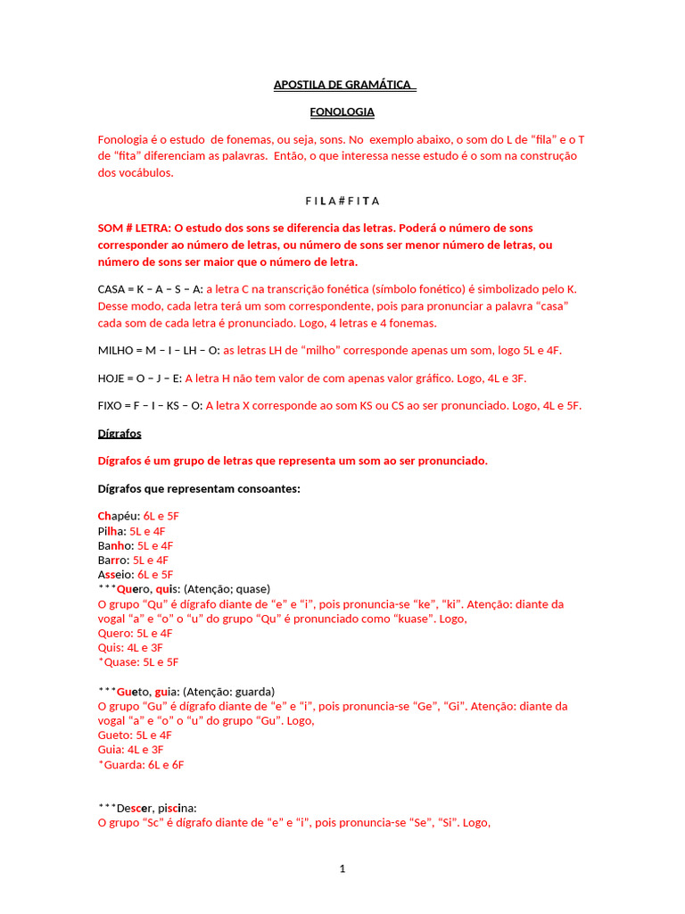 Apostila de Gramática 2 | PDF | Vogal | Fonema