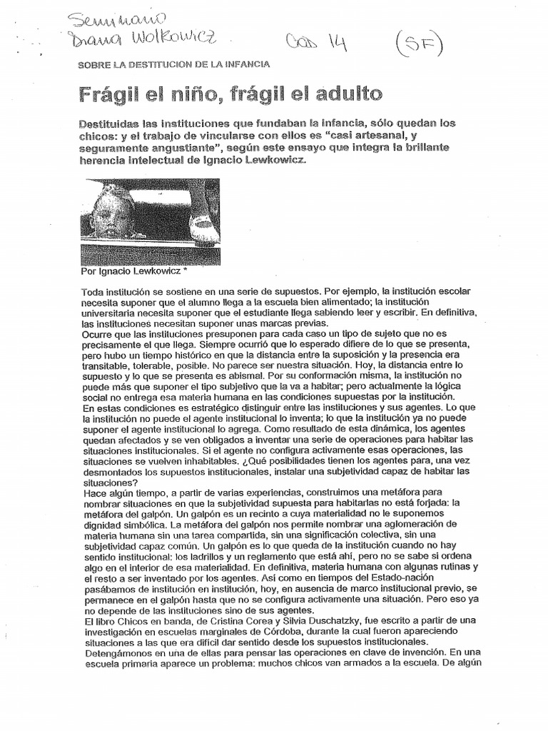 Lewkowicz Fragil el niño, fragil el adulto | PDF