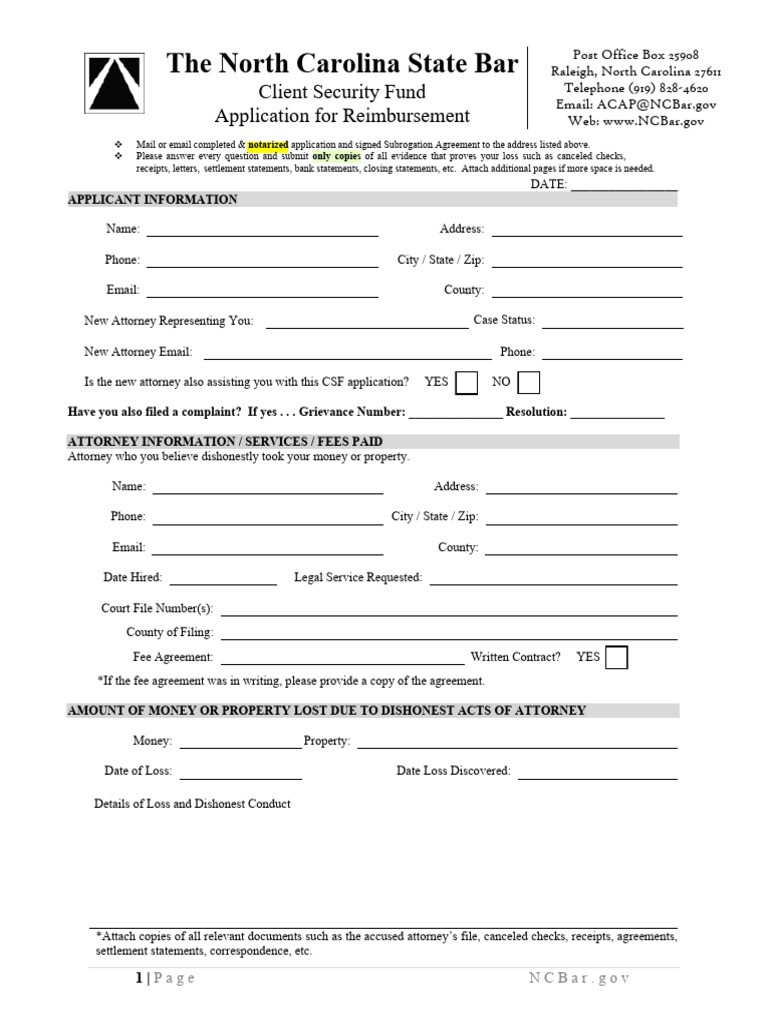 Application For Client Security Fund | PDF | Lawyer | Insurance