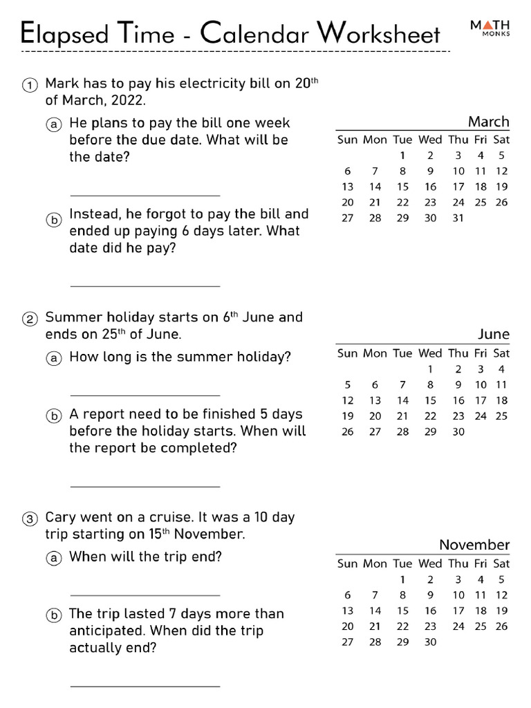 Elapsed Time Calendar Worksheets | PDF