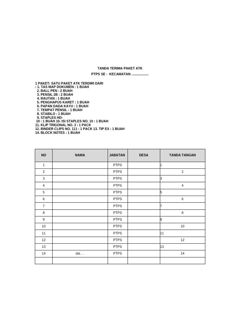 Tanda Terima Atk PTPS | PDF