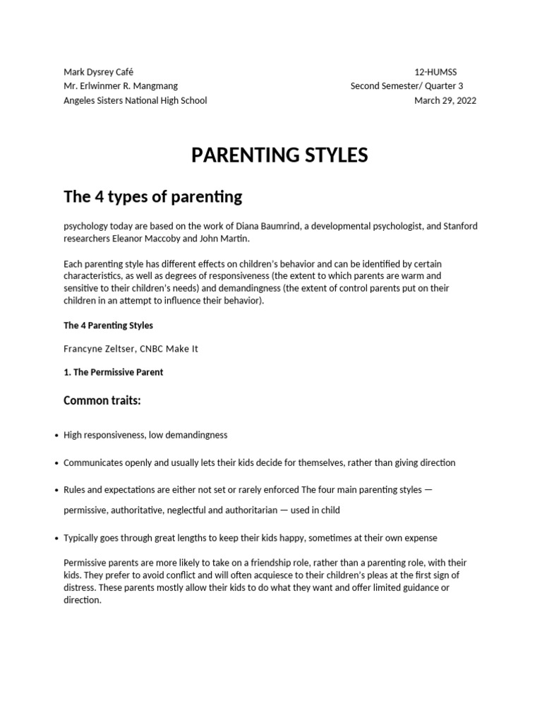 Types of parenting | PDF | Parenting | Temperament