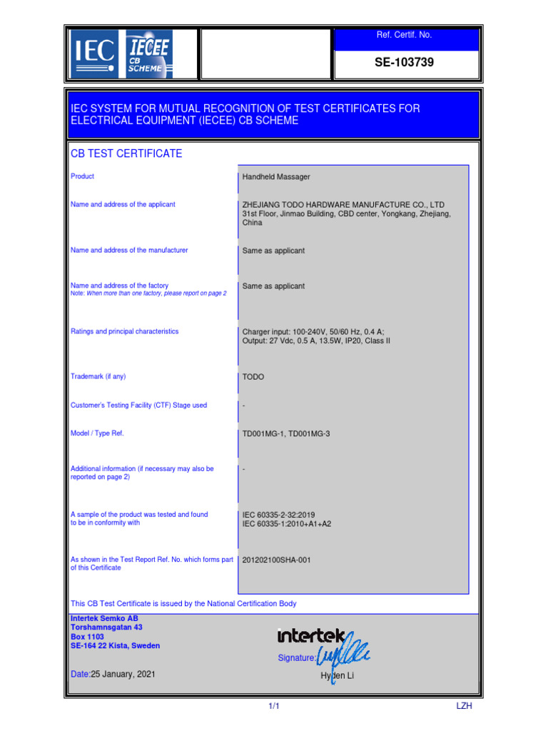 CB certificate | PDF