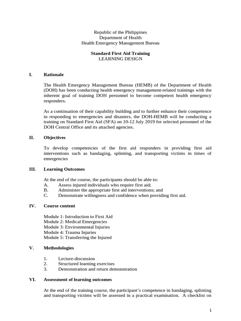 Standard First Aid Training Learning Design | PDF | First Aid ...