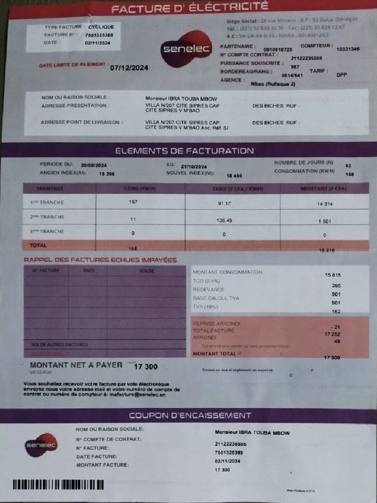 Facture Senelec | PDF