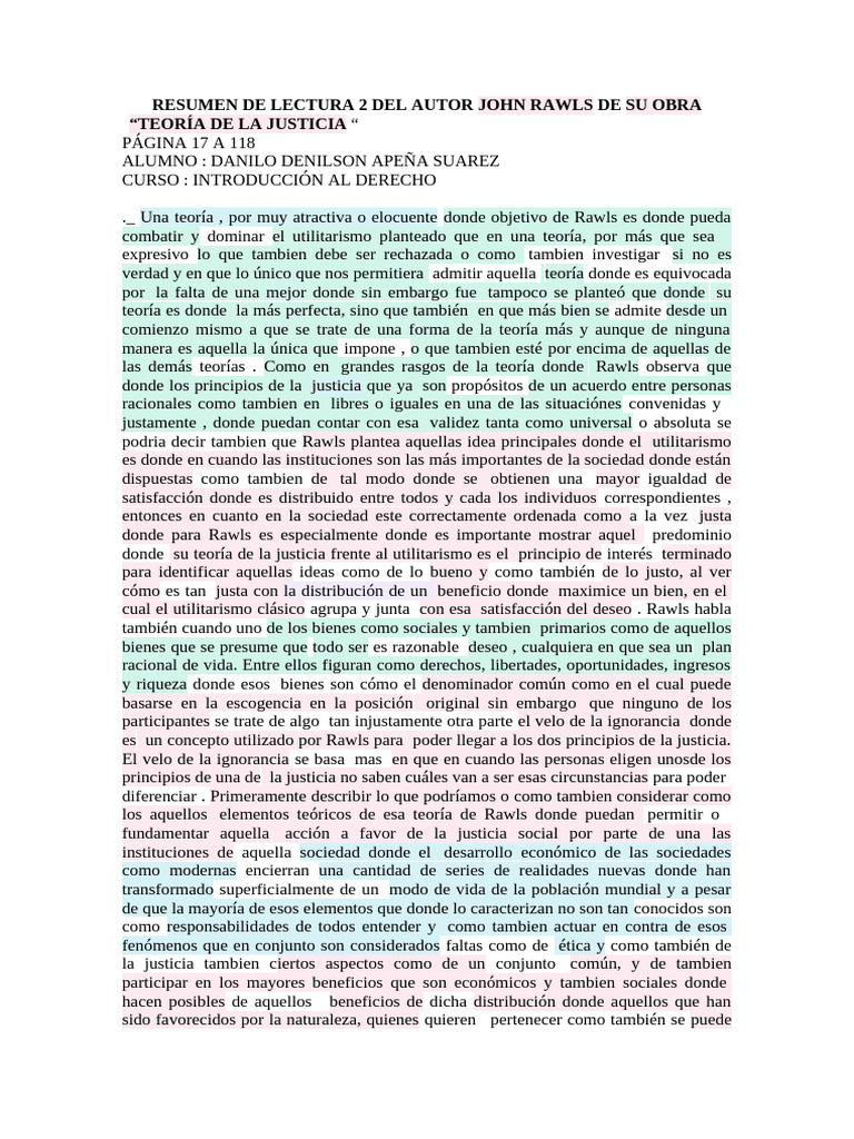 Resumen 2 "Teoria de La Justicia " | PDF | John Rawls | Justicia