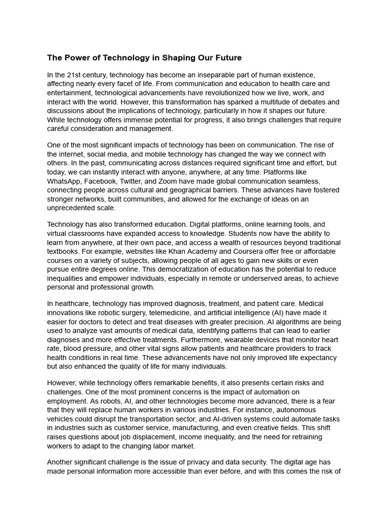 The Power of Technology in Shaping Our Future | PDF | Artificial ...