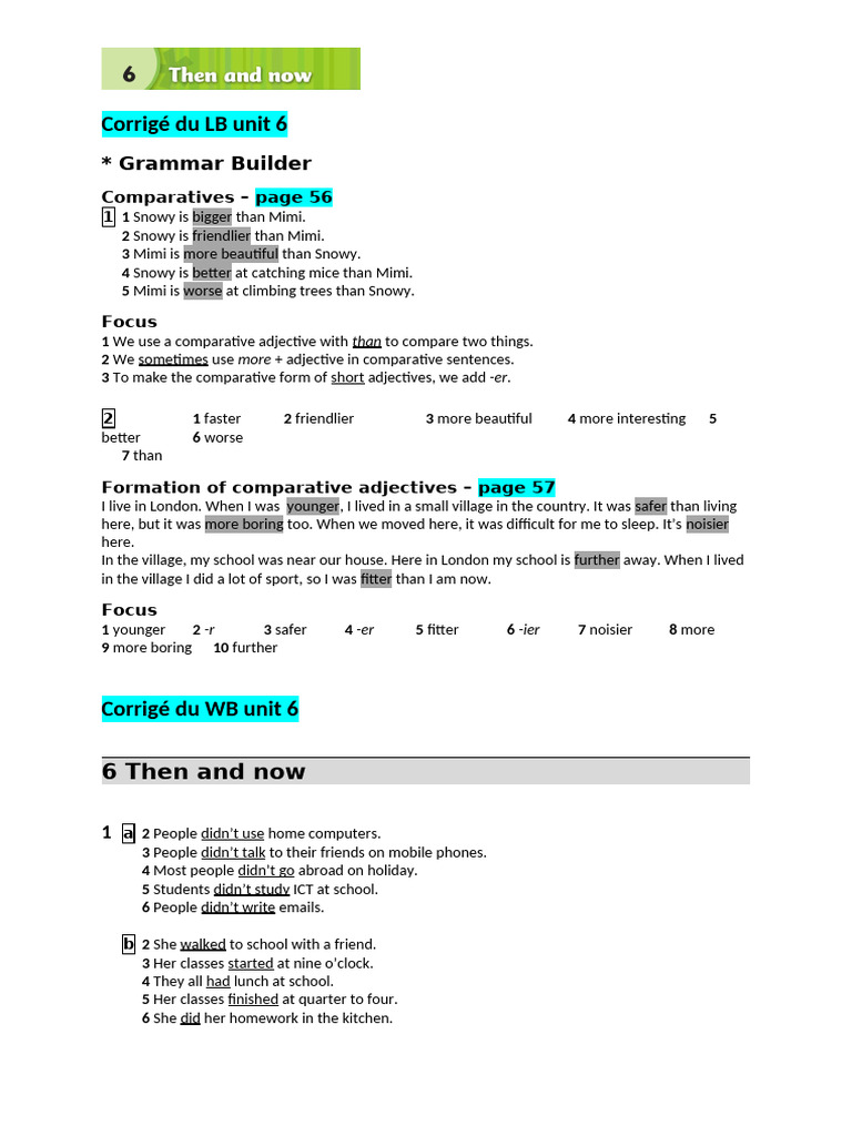 9eim Unit 6 Partie 1 Corrige 2 | PDF