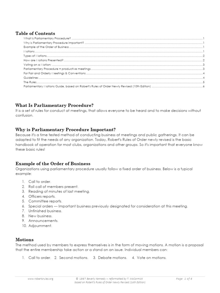 Handout Roberts Rules of Order | PDF | Parliamentary Procedure | Political Law