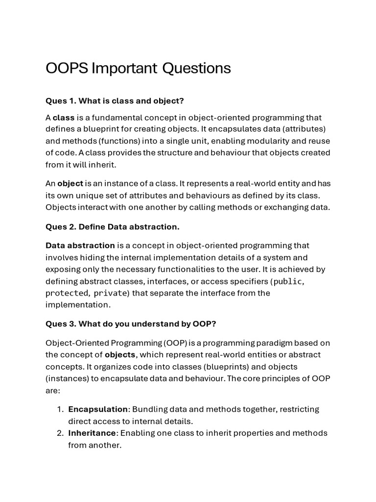 OOPs important questions | PDF | Method (Computer Programming) | Object ... OOPs important questions | PDF | Method (Computer Programming) | Object ...