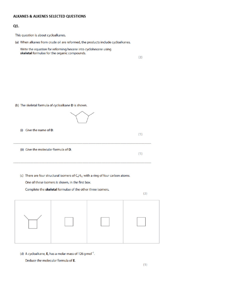 U1 CHEM_ALKANES_ALKENES QP 1 | PDF