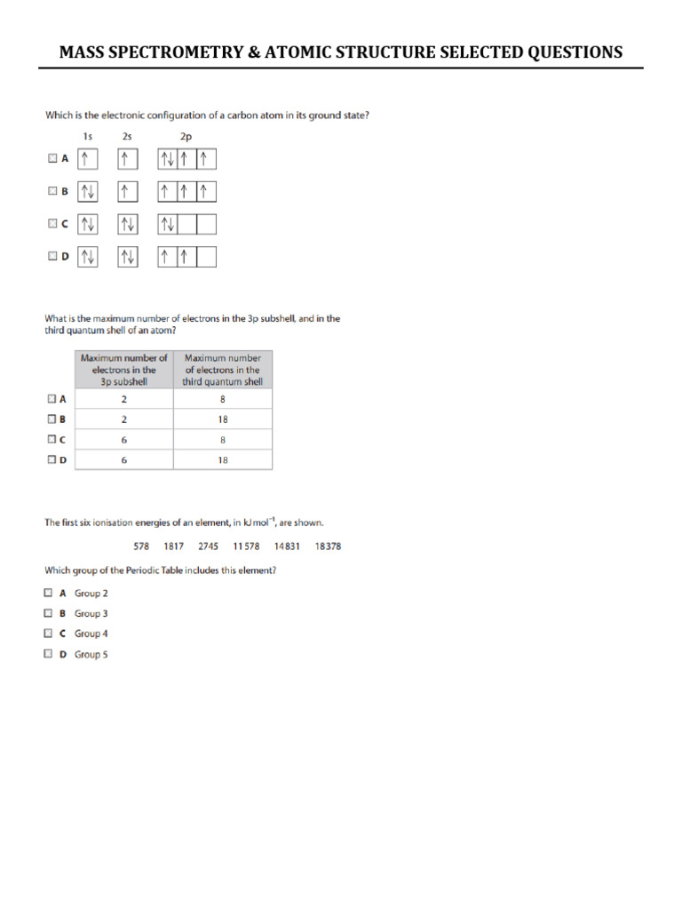 U1 Mass Spec - Atomic Struct - QP 1 | PDF