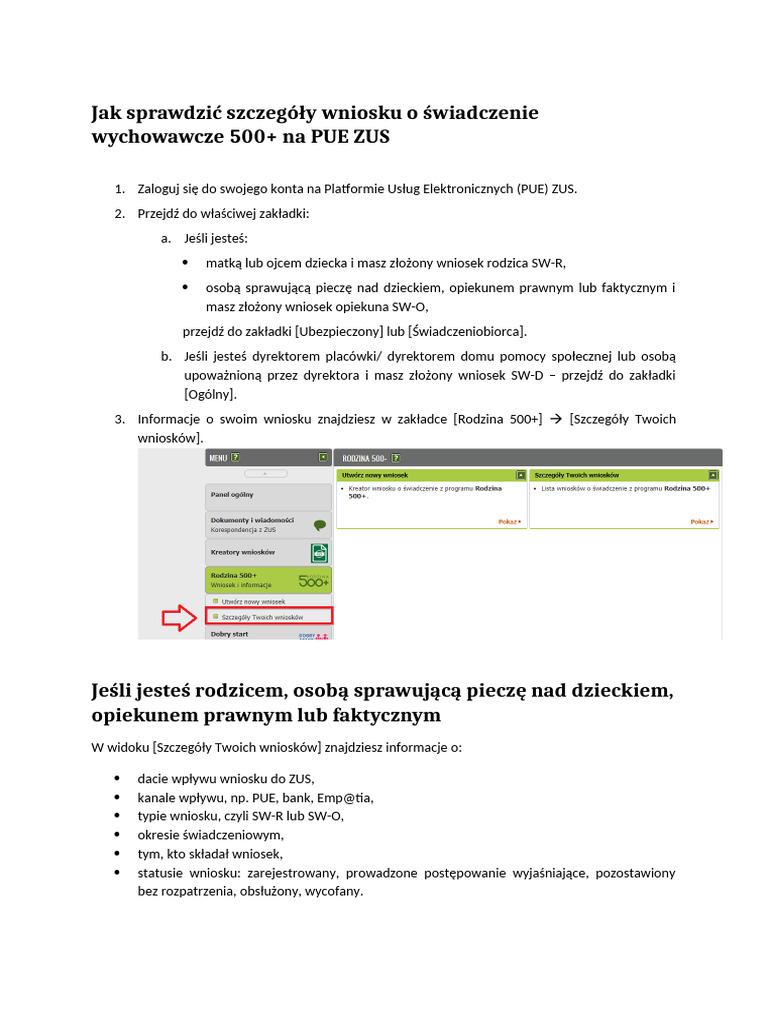 Jak Sprawdzić Szczegóły Wniosków o 500+ | PDF