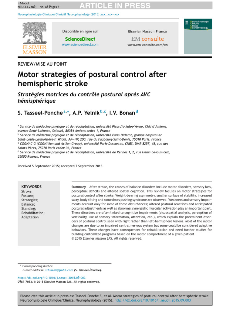 Motor Strategies of Postural Control After Hemispheric Stroke | PDF ...