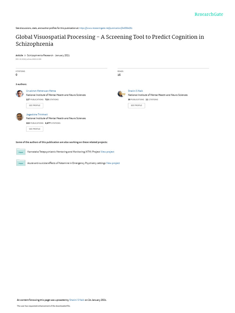Global Visuospatial Processing - A Screening Toolto Predict Cognition ...