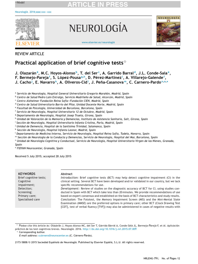 Practical Application of Brief Cognitive Tests | PDF | Psicología ...