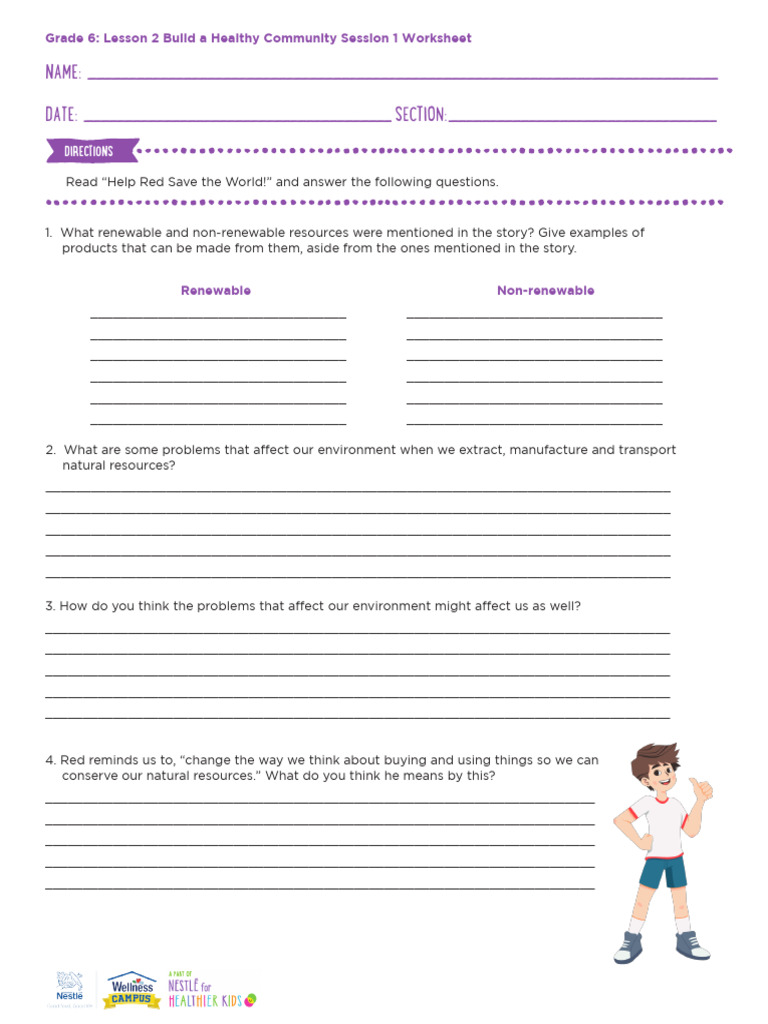 Lesson 2 - Build A Healthy Community Session 1 Worksheet | PDF | Waste ...