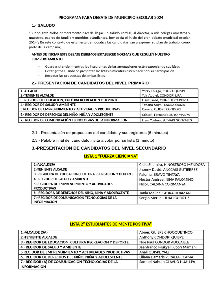 Programa para Debate de Municipio Escolar 2024 | PDF | Gobierno