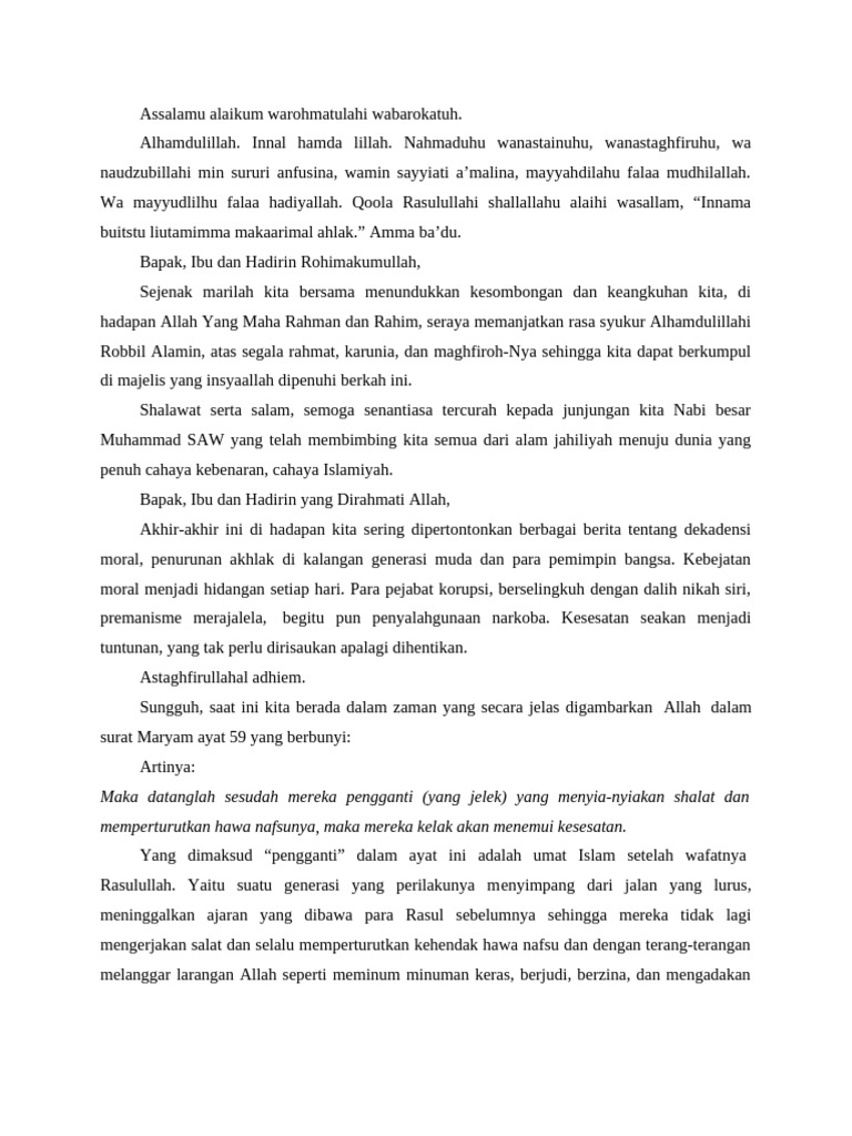 Teks Pidato - Membangun Generasi Muda Islami | PDF