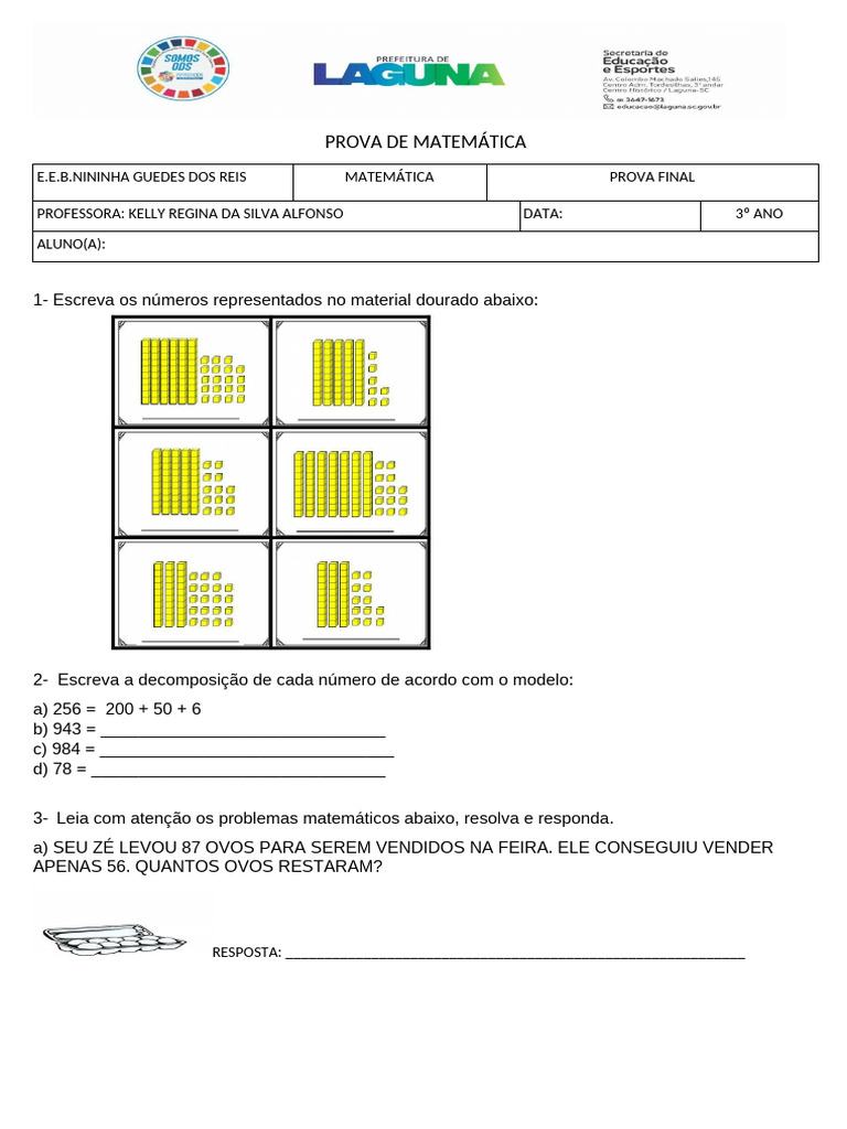 Prova Final de MATEMATICA | PDF
