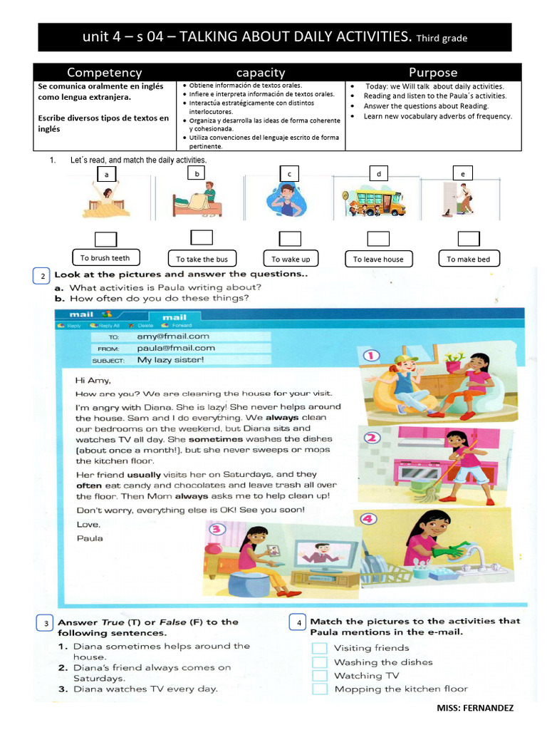 Ficha de Aprendizaje Talking About Daily Activities (1) | PDF
