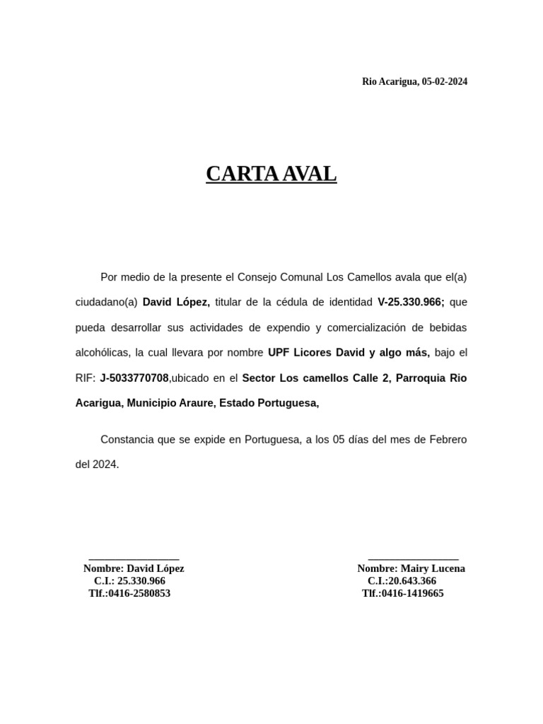 Carta Aval | PDF