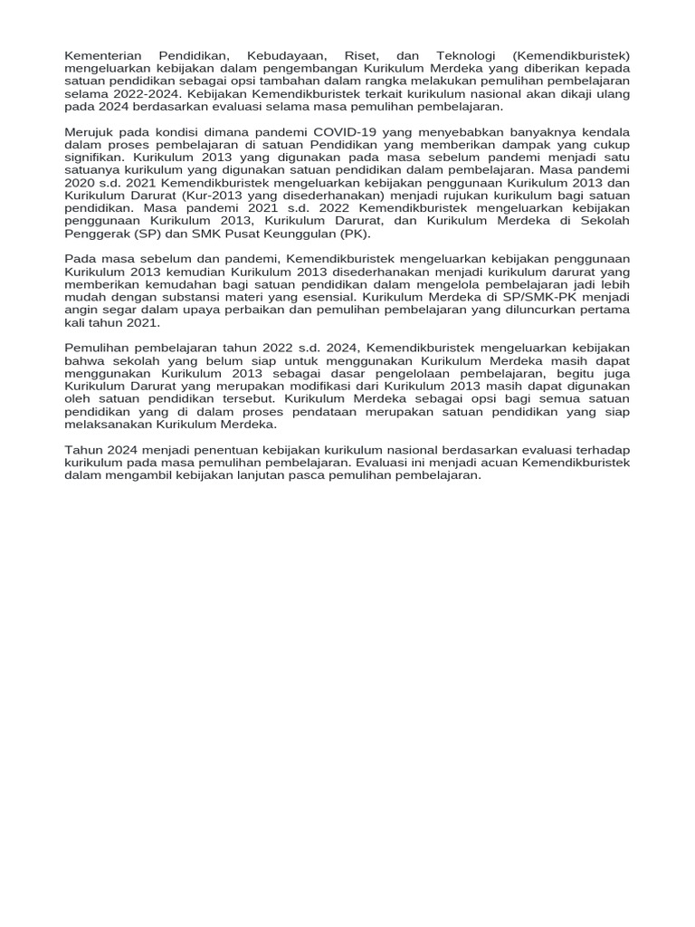 LATAR BELAKANG PELAKSANAAN KURIKULUM MERDEKA BELAJAR | PDF