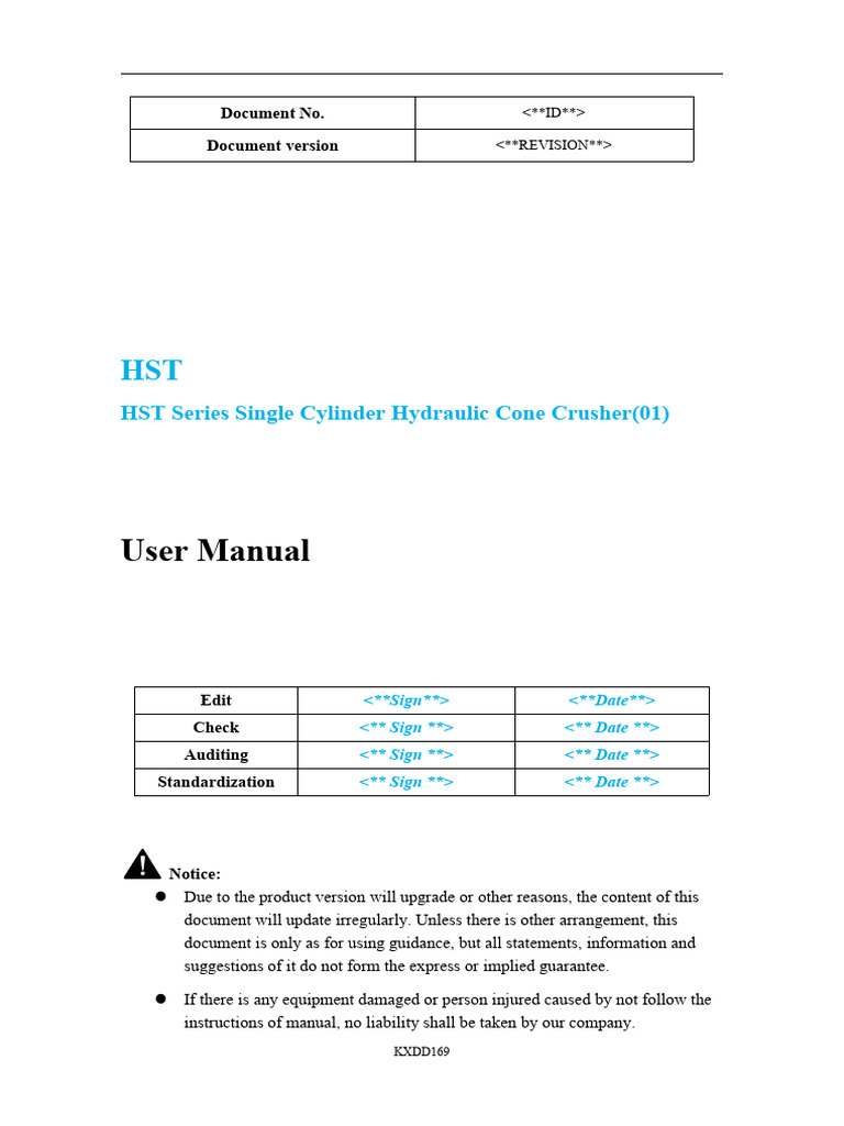 HST Hydraulic Cone Crusher User's Manual--LIMING | PDF | Bearing (Mechanical) | Safety