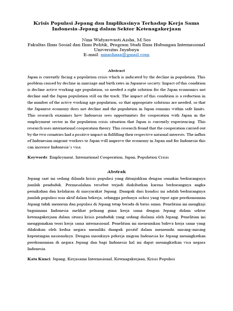 Krisis Populasi Jepang - Jurnal Sistem Ekonomi Indonesia Semester Genap | PDF