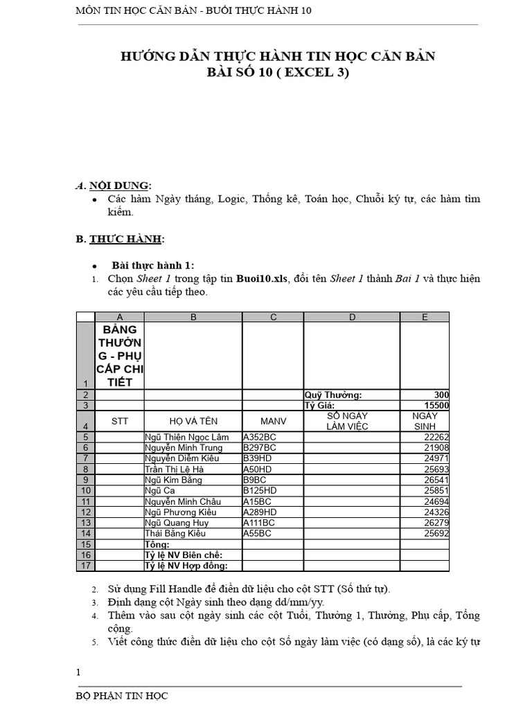 Huongdanthuchanh Buoi 10 Excel 3 | PDF