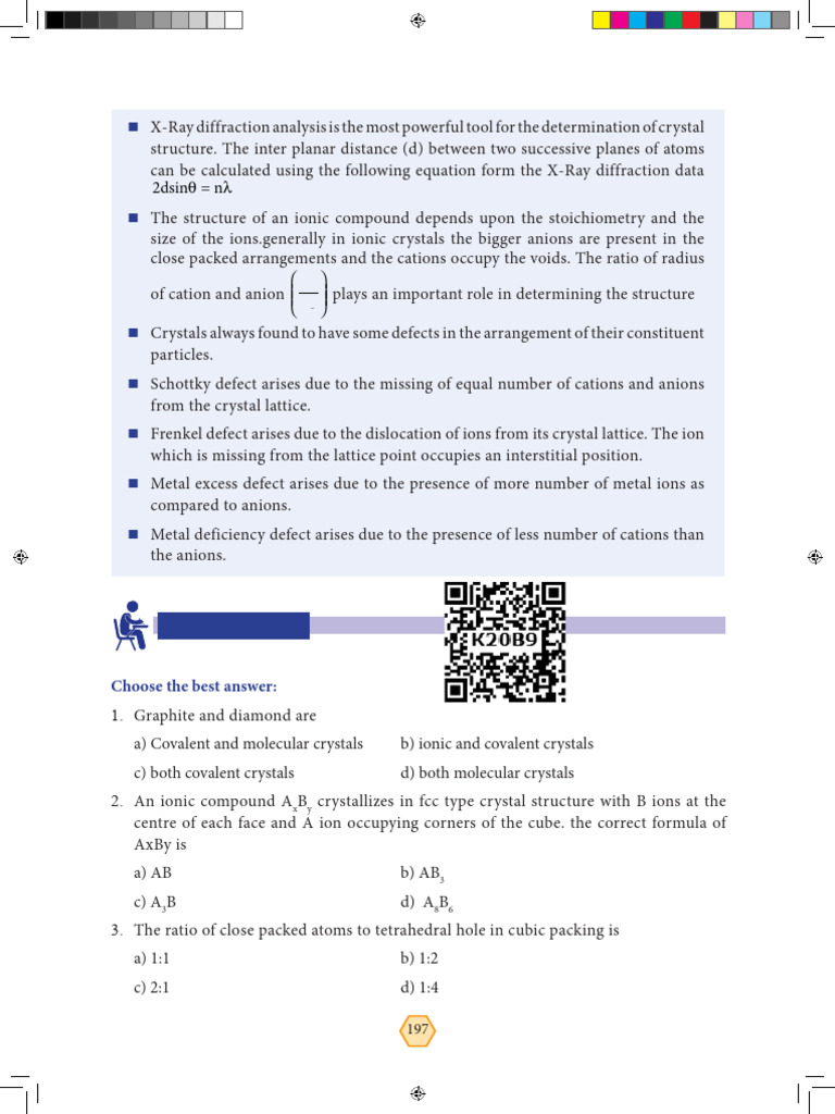 12th Chemistry Volume 1 One Marks | PDF | Crystal Structure | Ion