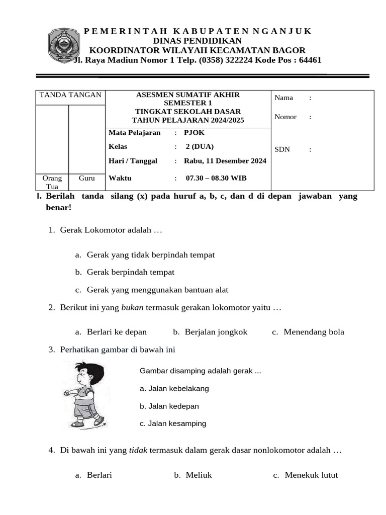 Naskah Soal SAS Ganjil PJOK Kelas 2 (Rendy) | PDF