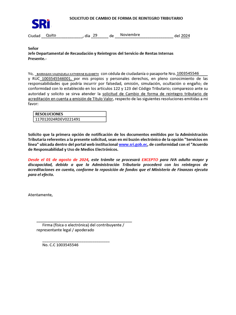 Cambio Forma Reintegro A TV-KATHE BARRAGAN-signed | PDF