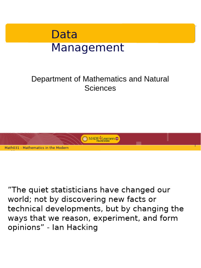Data Management 1 | PDF | Statistics | Statistical Inference